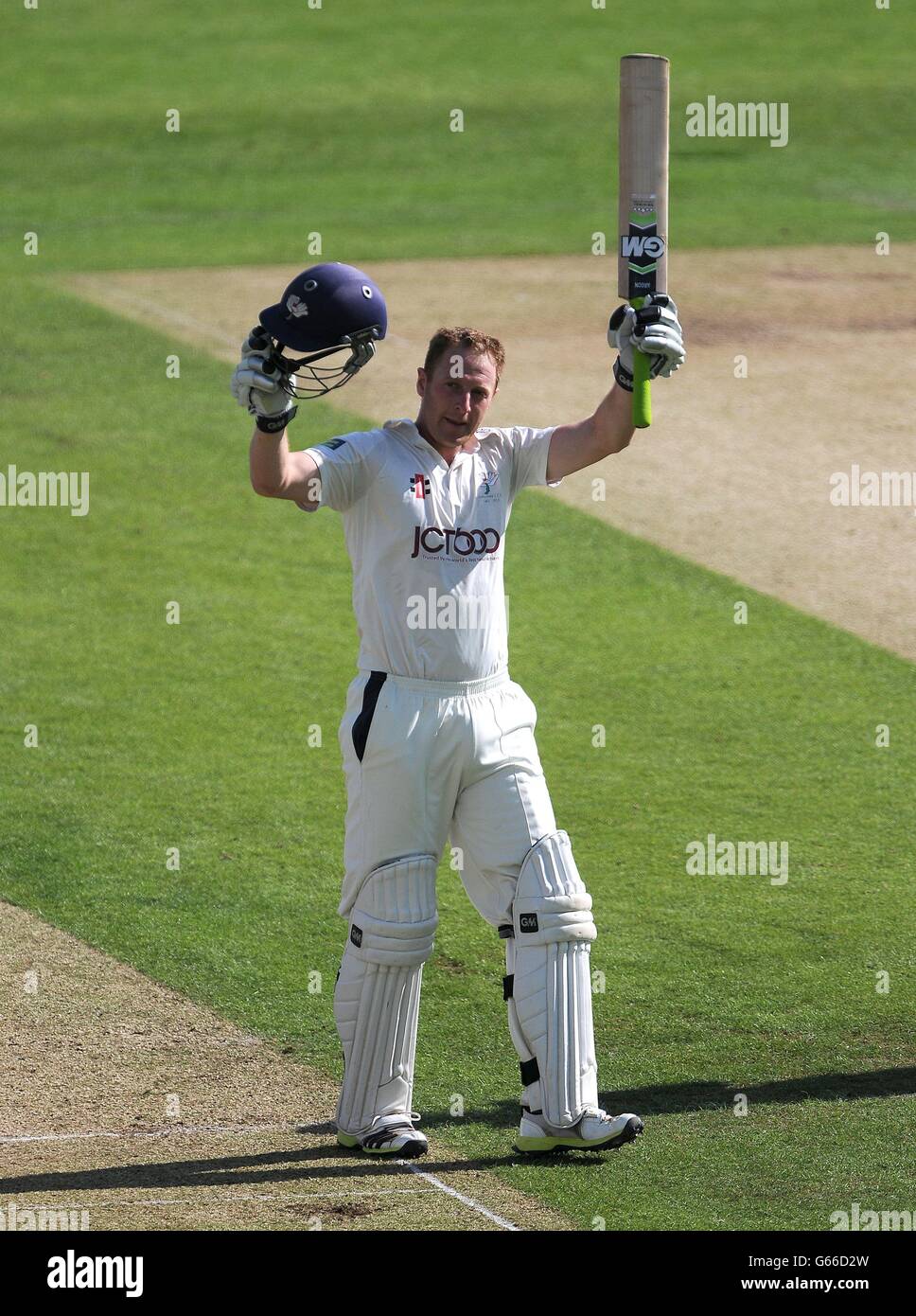 Yorkshire's Andrew Gale celebrates after reaching his century during ...
