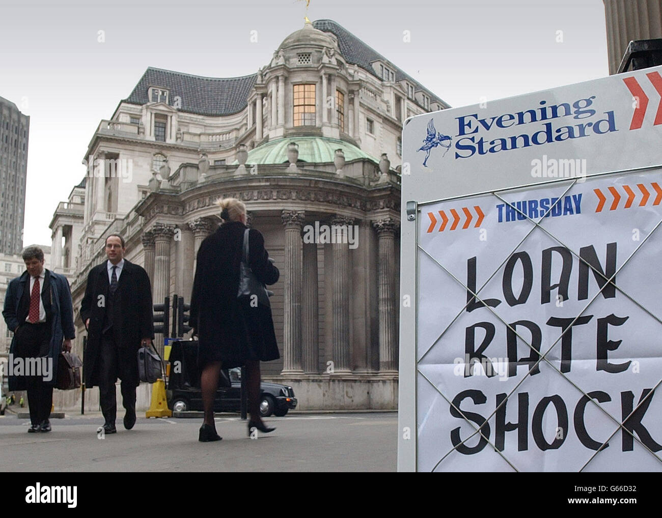 An newspaper advert outside The Bank of England in central London after ...