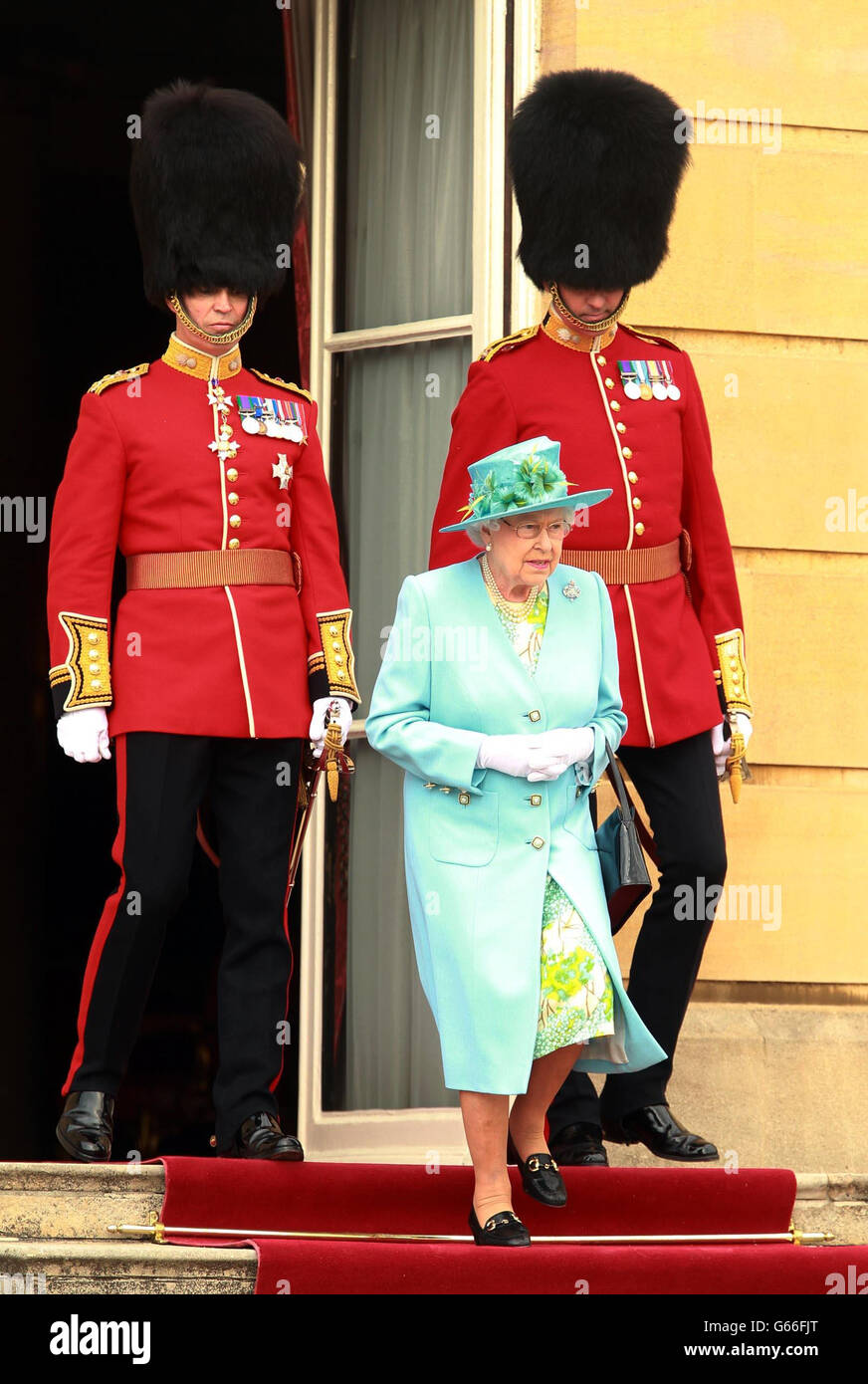 Queen Elizabeth II, Colonel-in-Chief, Grenadier Guards, arrives to ...