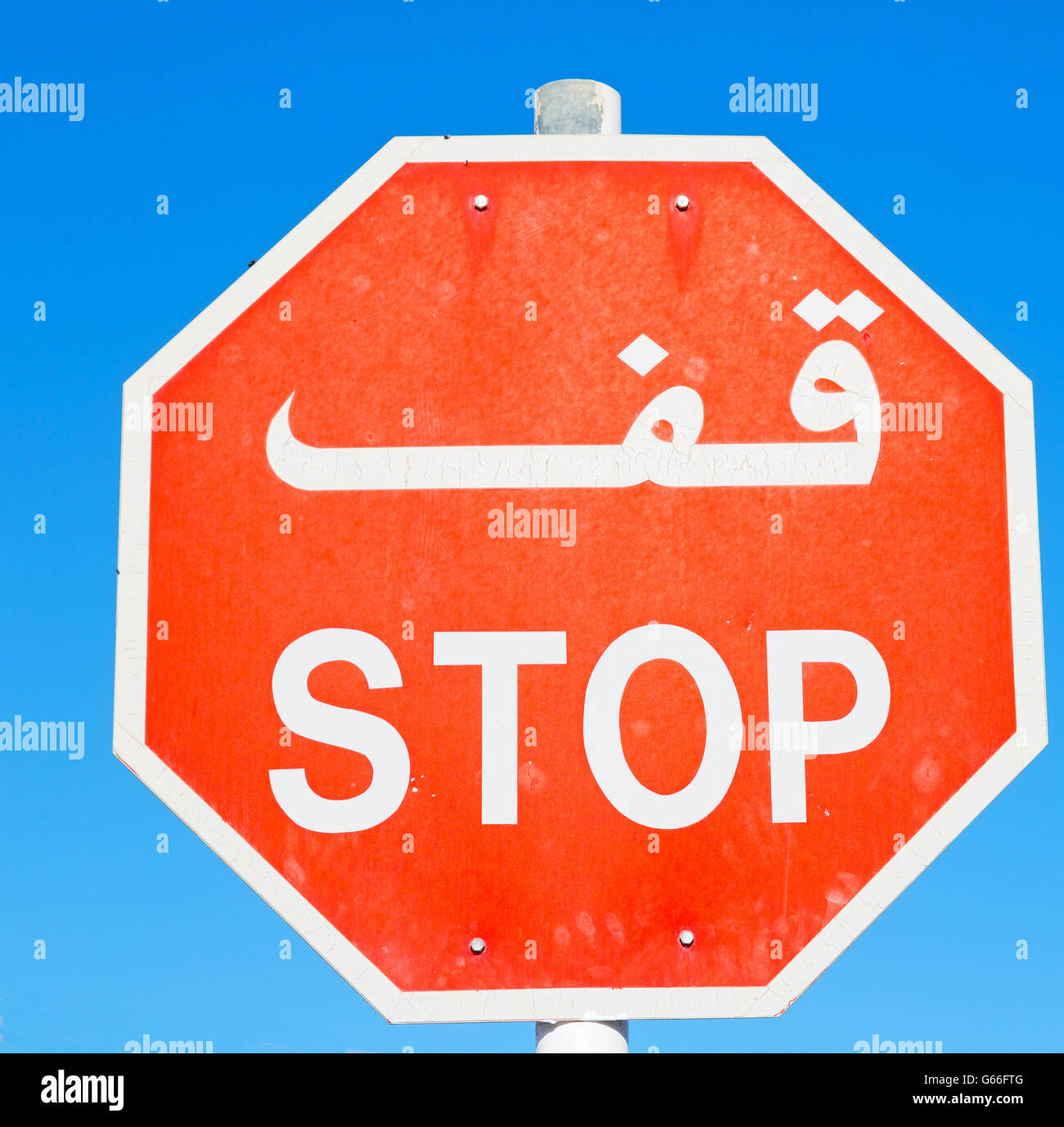 the stop signal write arabian in oman emirates Stock Photo - Alamy