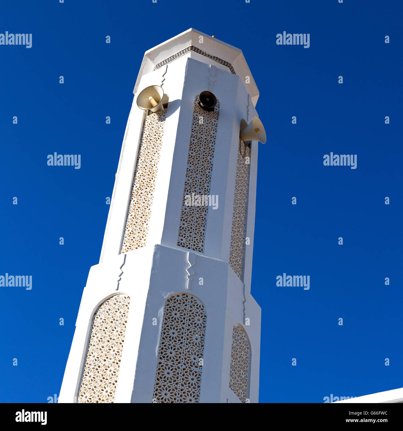 minaret and religion in clear sky in oman muscat the old mosque Stock ...