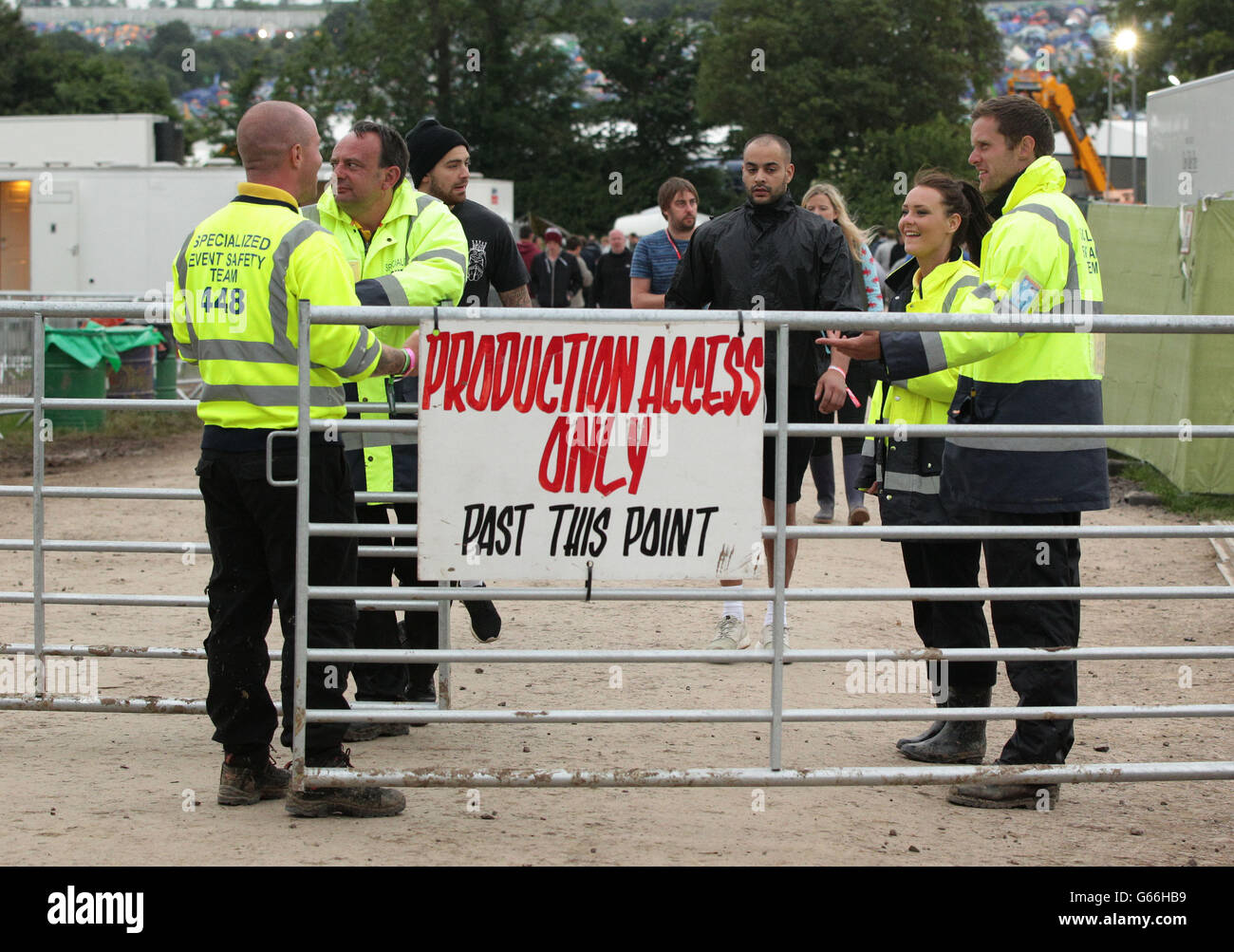 The backstage production gate - leading to the Pyramid Stage leading to ...