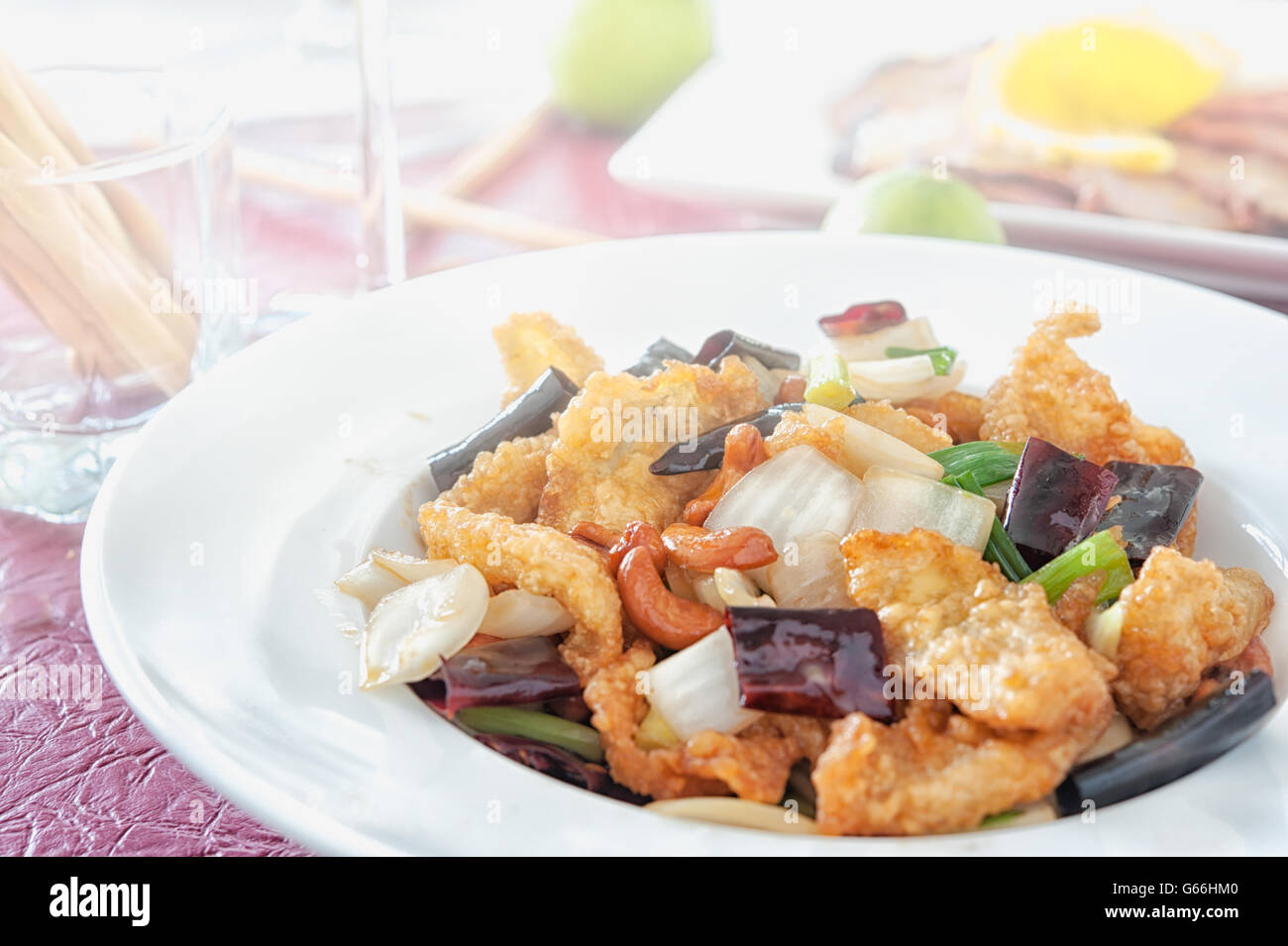 fish stir-fry cashew nuts, Thai food Stock Photo - Alamy