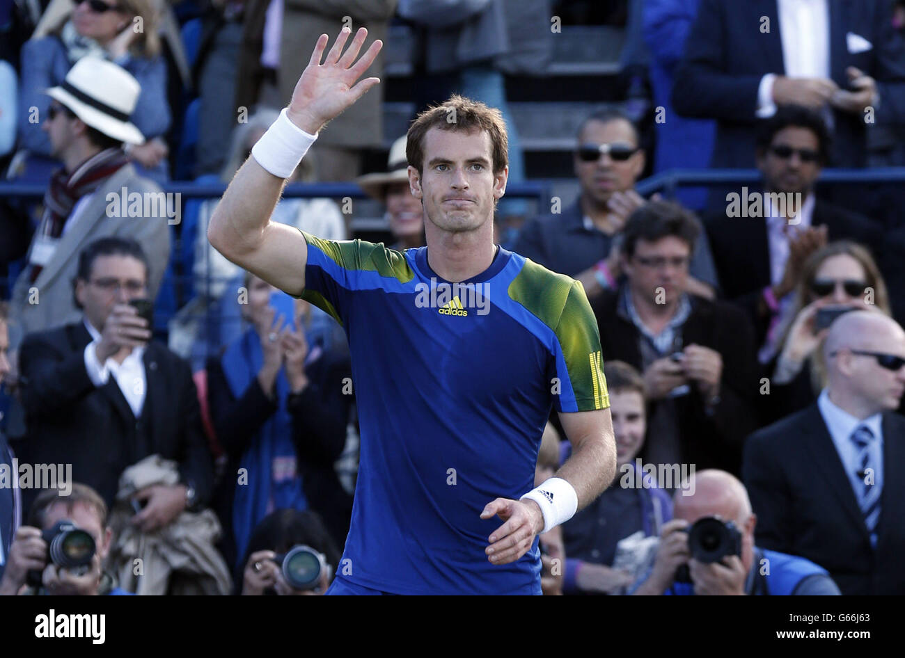 Andy Murray celebrates his victory against Benjamin Becker at the AEGON ...