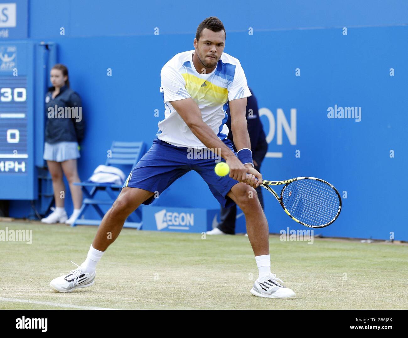 Jo-Wilfried Tsonga during his match against Denis Kudla at the AEGON Championships at The Queen ...