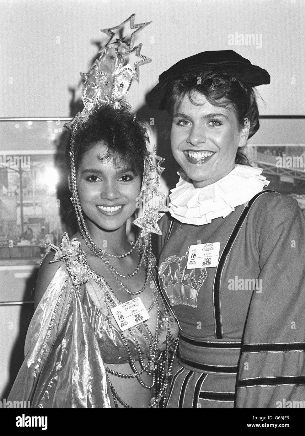Miss USA, Halle Berry, and Miss UK, Alison Slack attend a a Variety ...