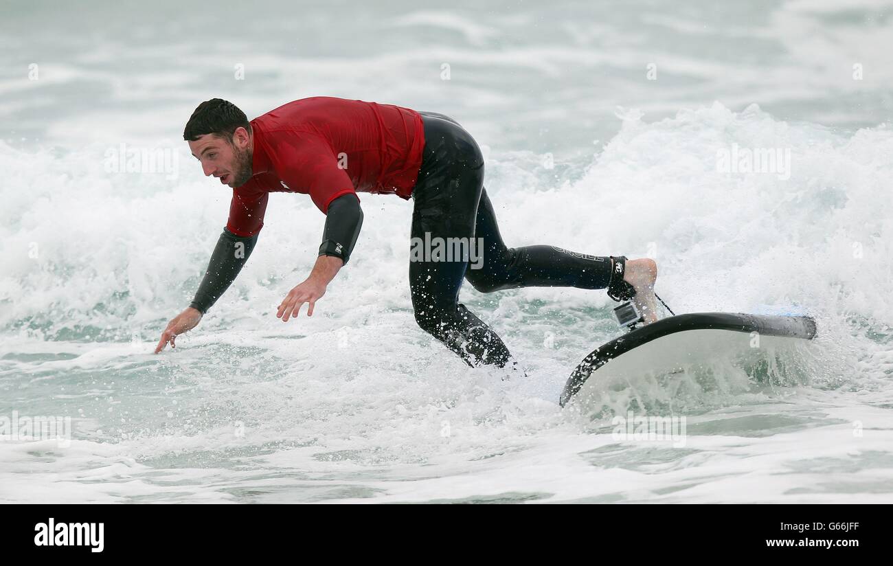 British & Irish Lions Alex Cuthbert surfing on Bondi Beach, Sydney in ...