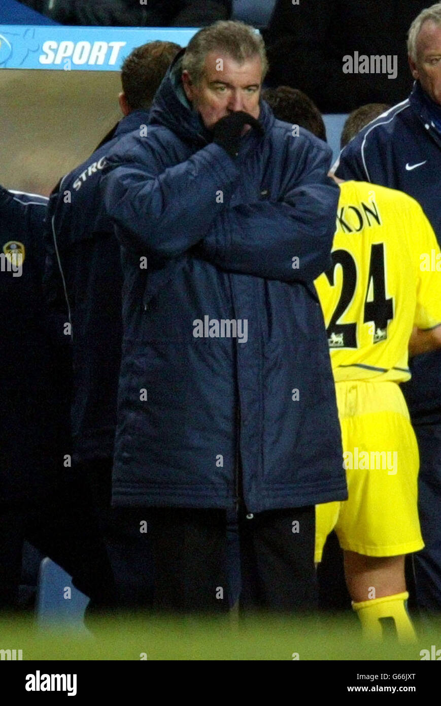 Leeds United manager Terry Venables watches the Barclaycard Premiership ...