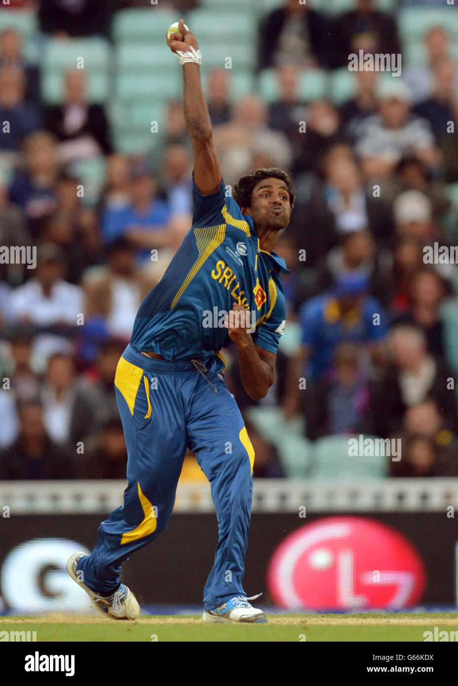 Sri Lanka's Shaminda Eranga bowls during the ICC Champions Trophy match ...