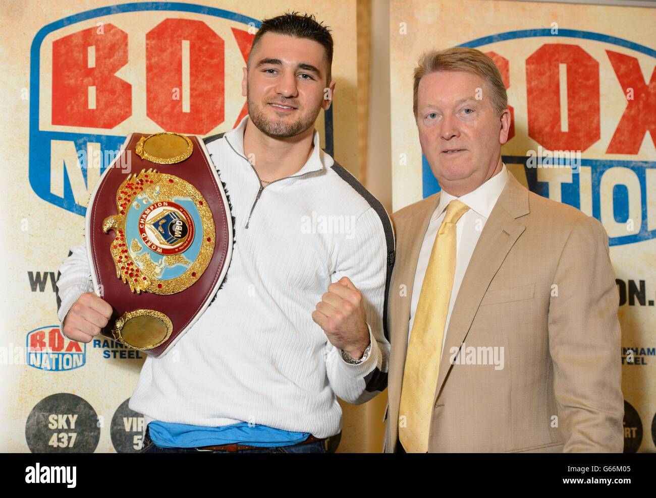 Boxer Nathan Cleverly (left) and promoter Frank Warren during a press ...
