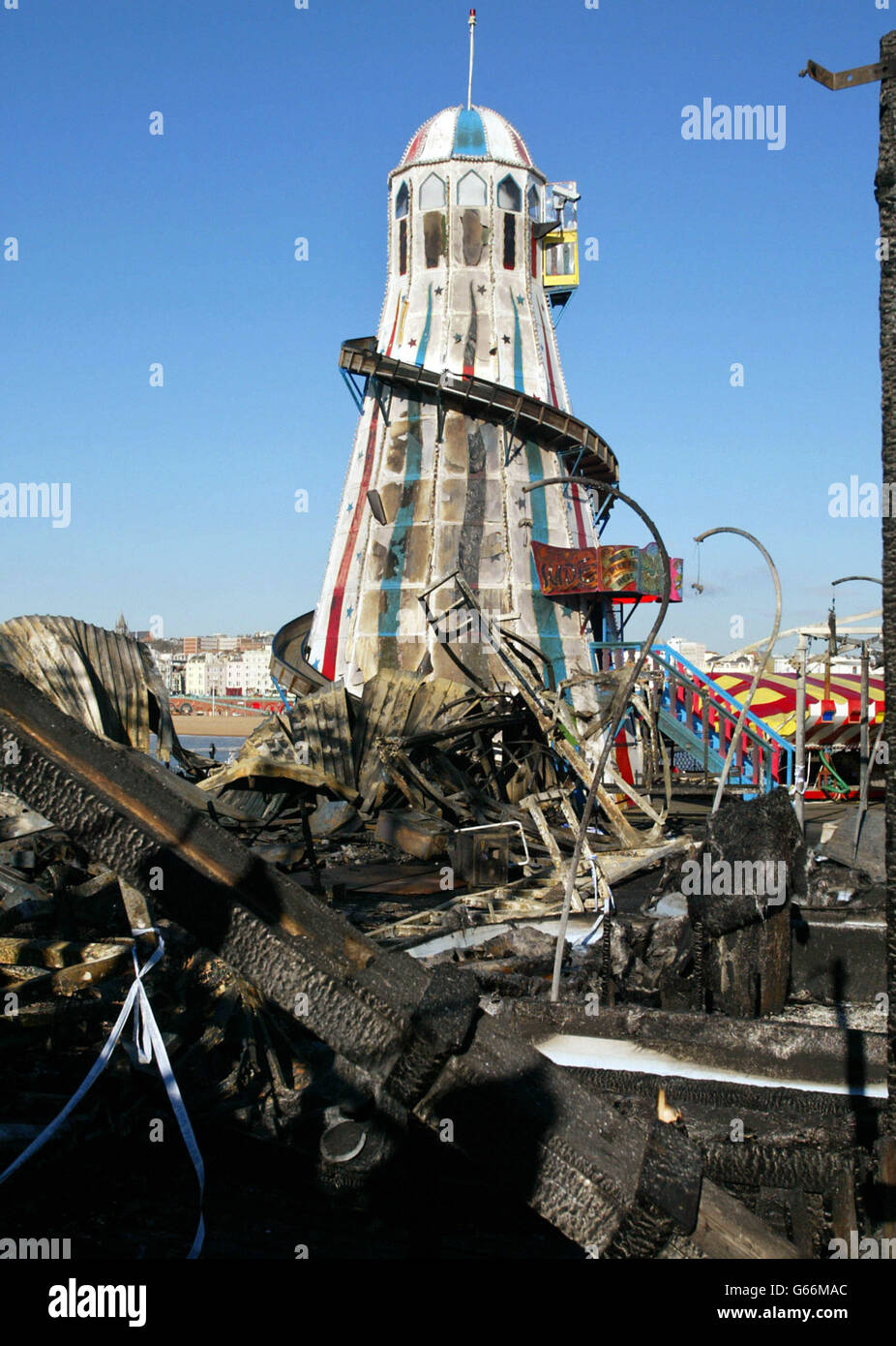 Charred remains of the roller coaster ride on Brighton Palace Pier in ...