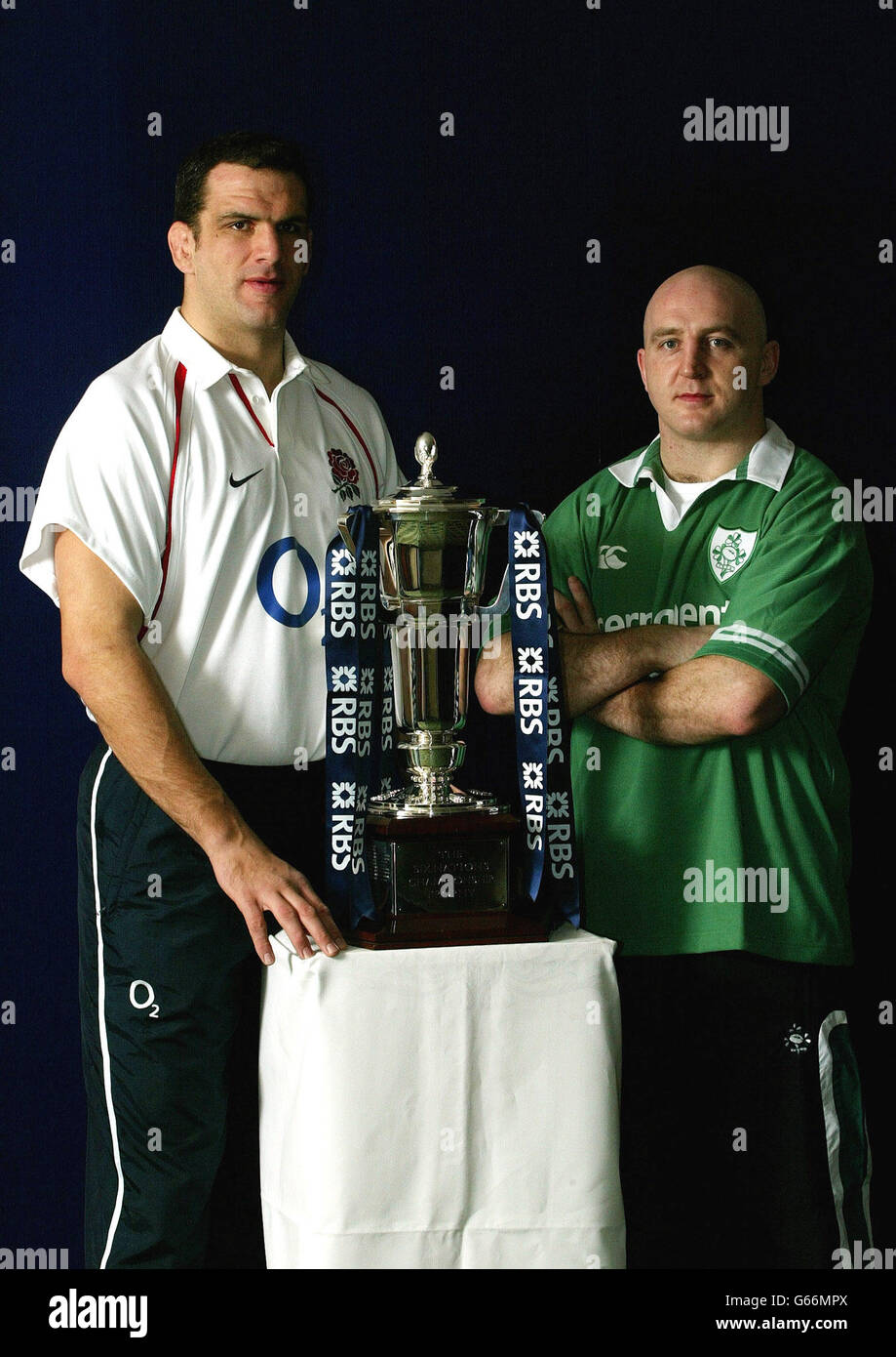 England captain Martin Johnson (left) with Ireland captain Keith Wood ...