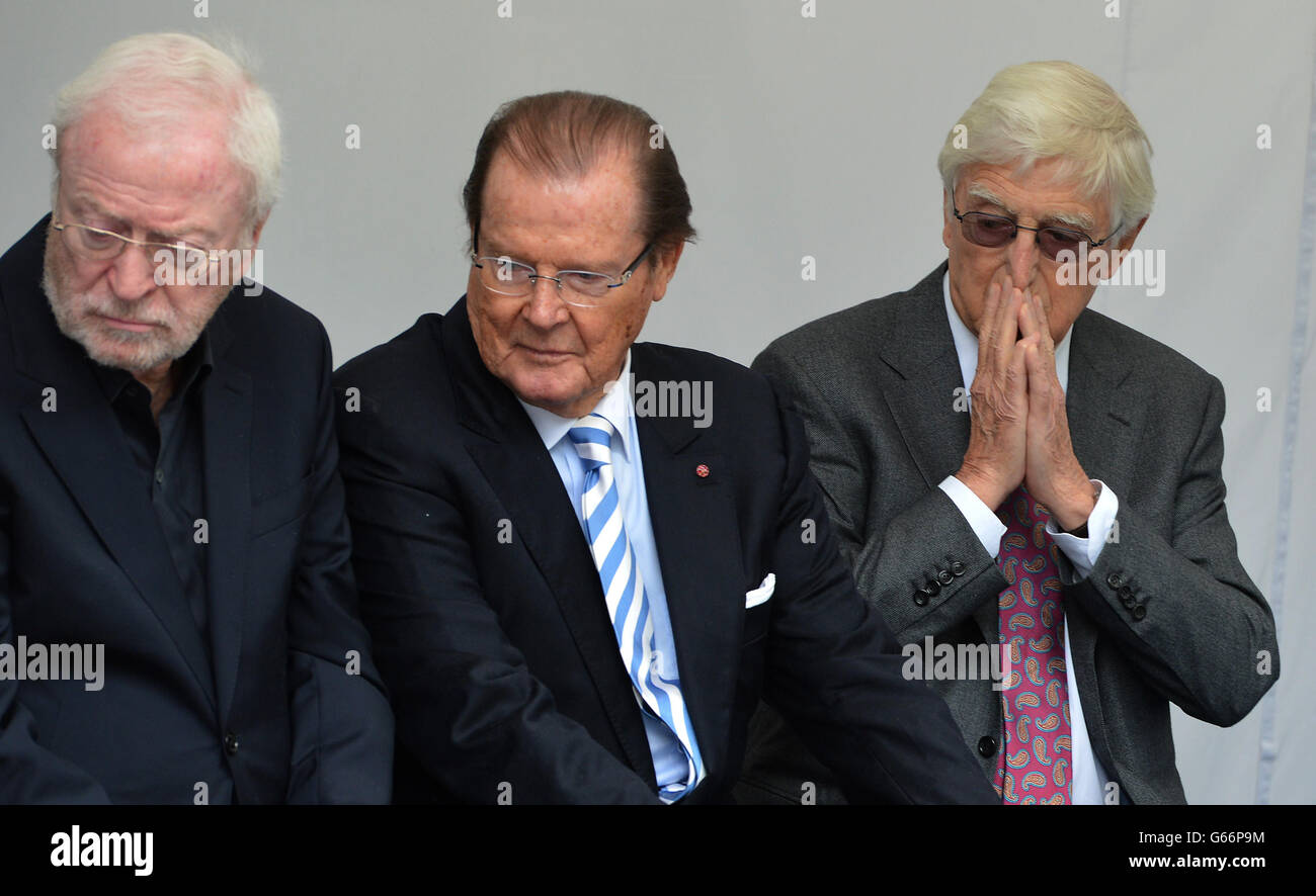 Left to right. Sir Michael Caine, Sir Roger Moore and Sir Michael ...