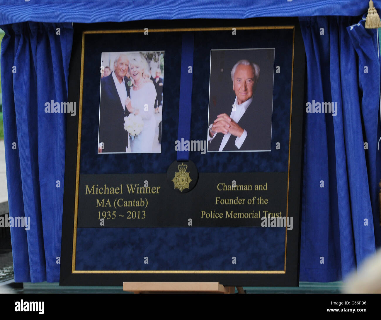 A plaque dedicated to Michael Winner at the Michael Winner memorial ...