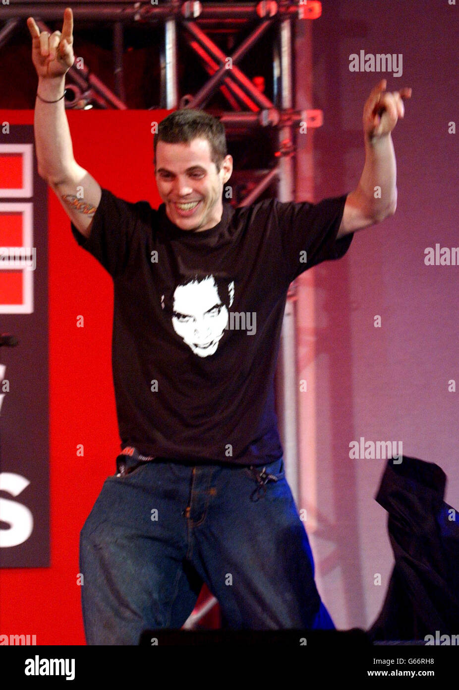 Steve O from the MTV show Jackass on stage at the NME Carling Awards at ...