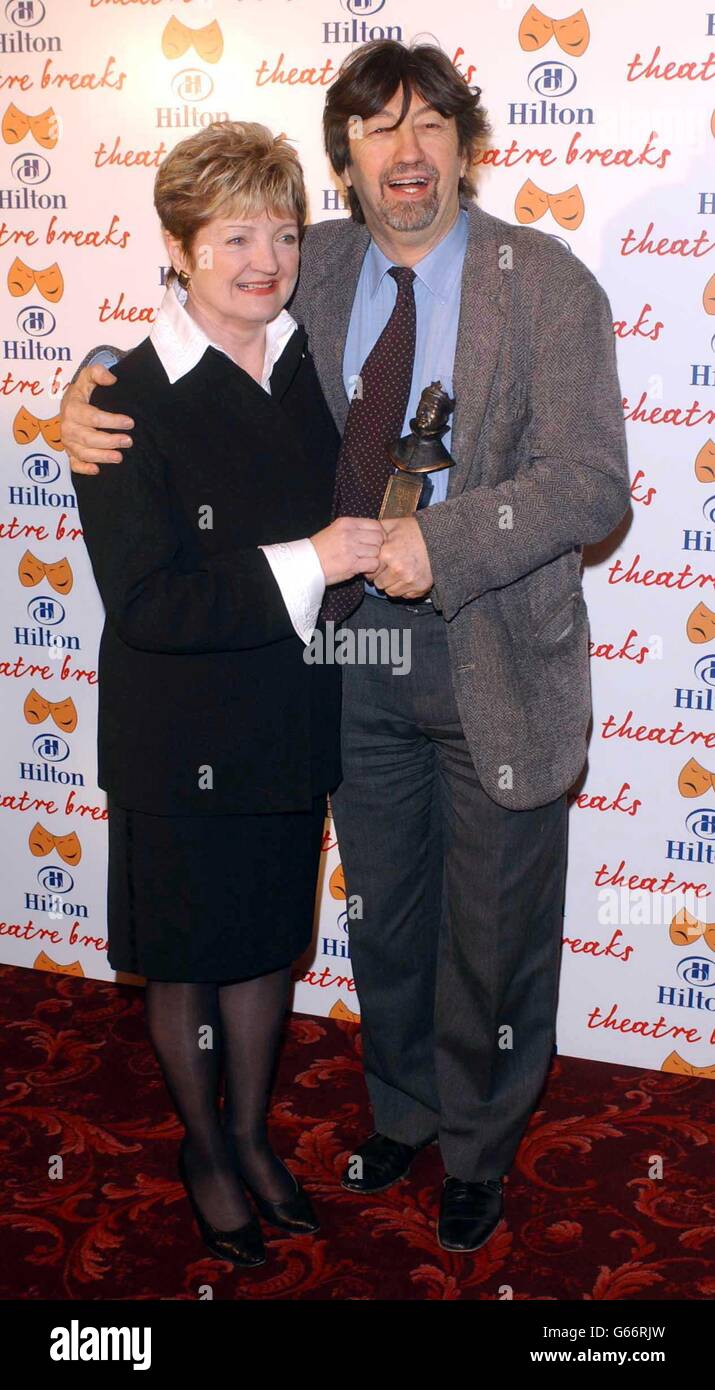Trevor Nunn poses with Julia McKenzie after she presented him with the ...