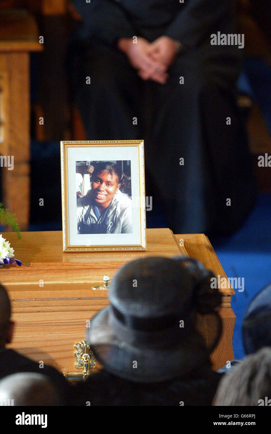 A portrait picture of murdered student Letisha Shakespeare, is mounted ...