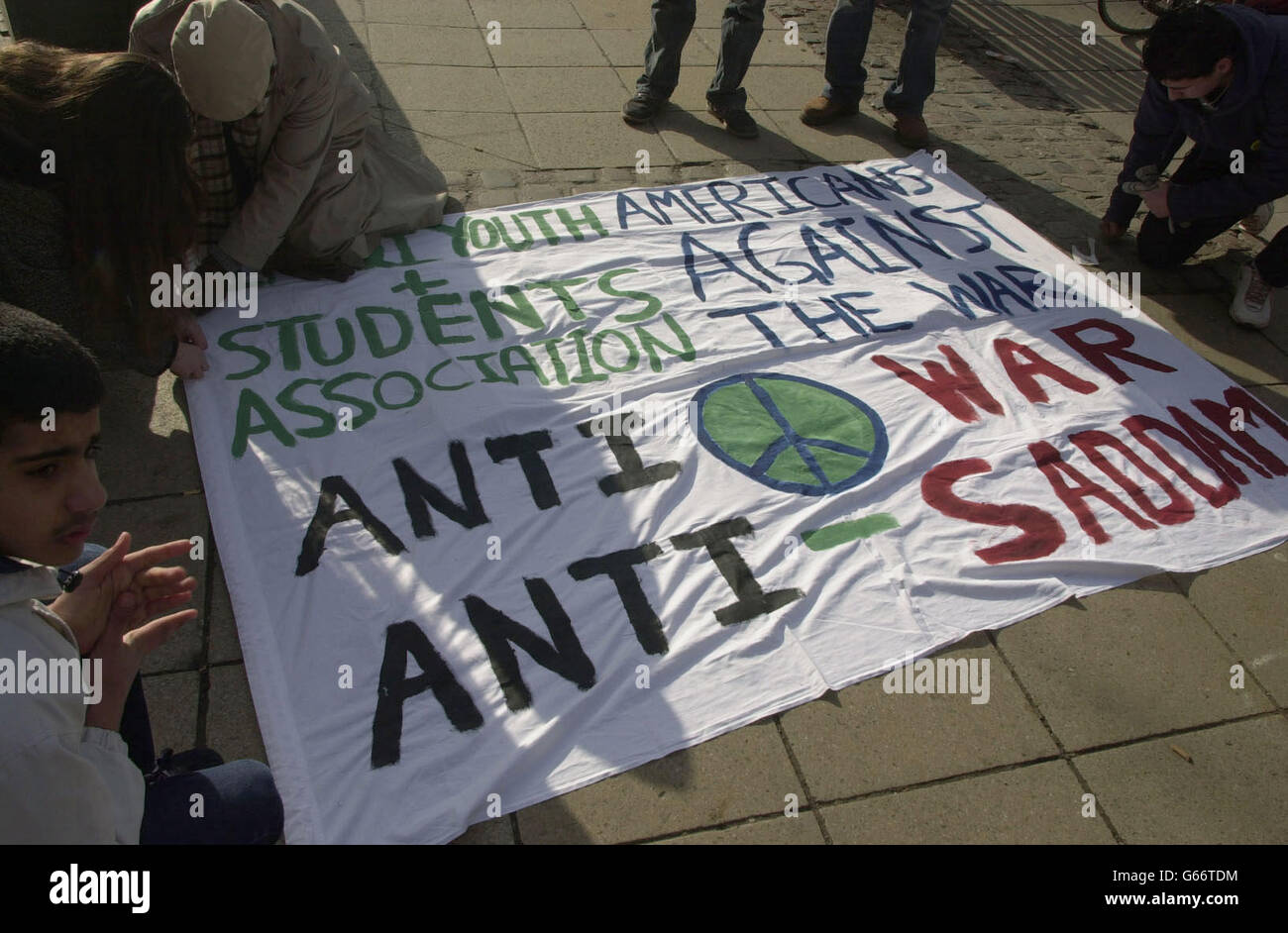 Anti-war march banner Stock Photo - Alamy