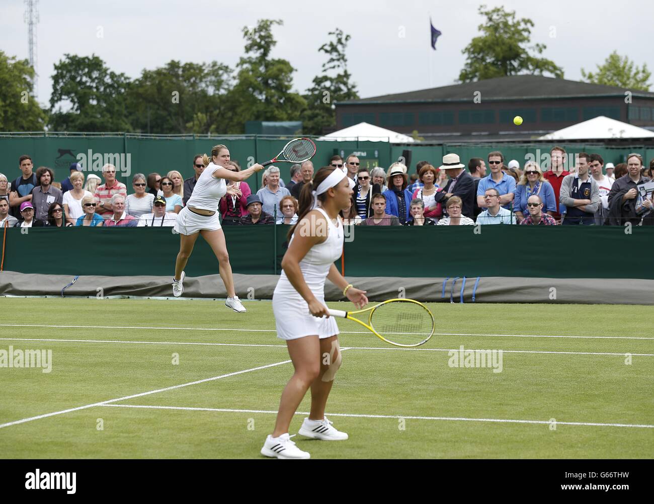Great Britain's Melanie South (left) and Tara Moore (right) in action ...