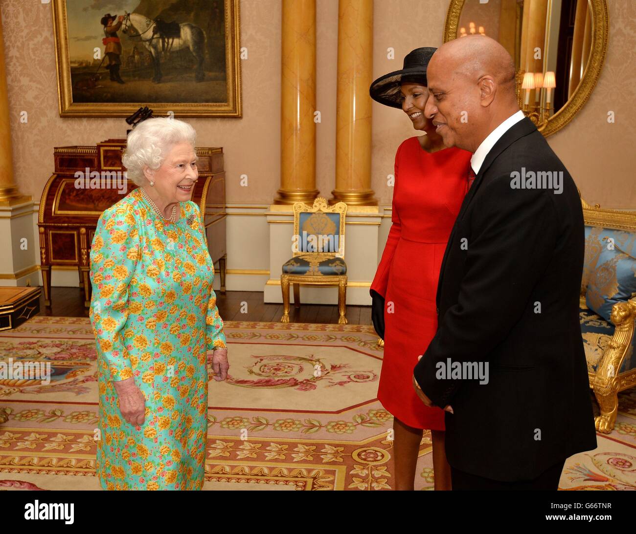 Queen Elizabeth II with Mr Dean Barrow the Prime Minister of Belize ...