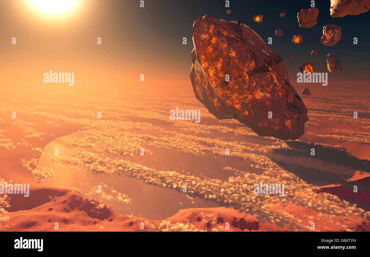 A Large Asteroid Burning & Breaking Up In The Earths Atmosphere Stock ...