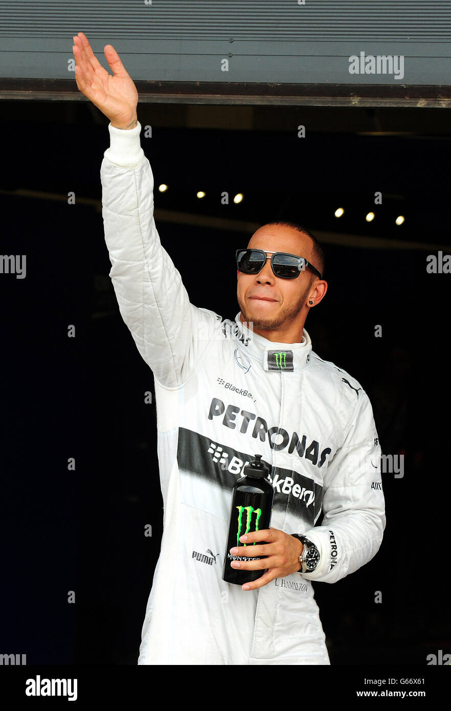 Mercedes Lewis Hamilton celebrates after qualifying in pole position ...