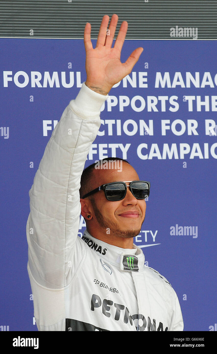Mercedes Lewis Hamilton celebrates after qualifying in pole position ...