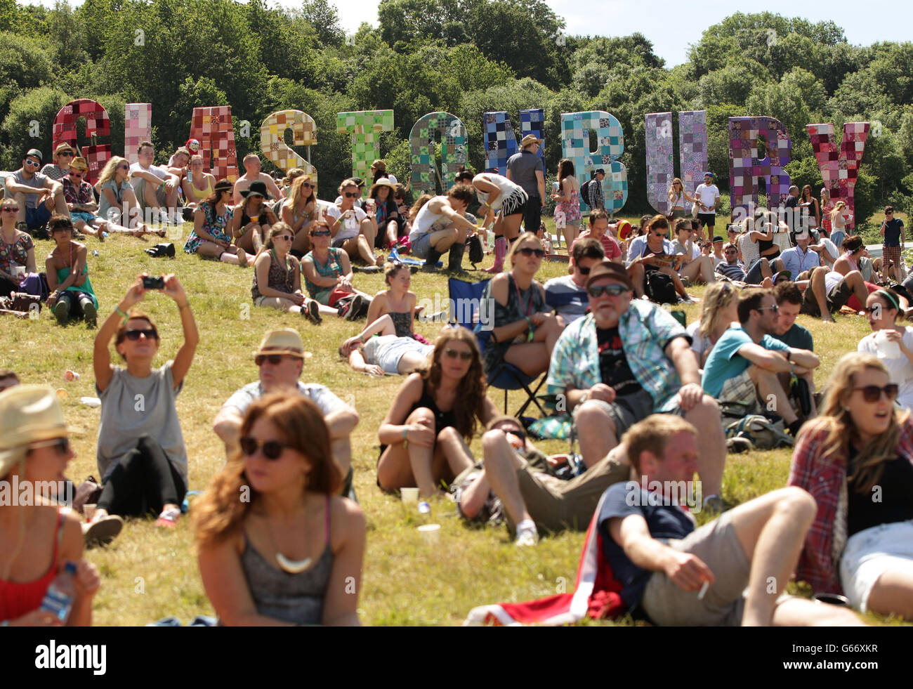 Enjoying Hot Weather Glastonbury Festival High Resolution Stock ...