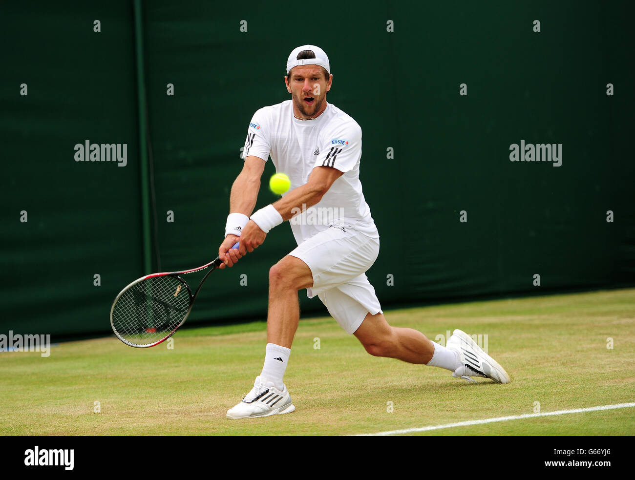 Austria's Jurgen Melzer in action against Poland's Jerzy Janowicz Stock ...