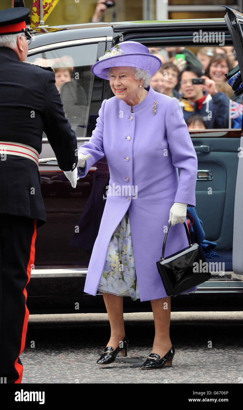 Queen Elizabeth II is greeted by Lord-Lieutenant of Tweeddale, Captain ...