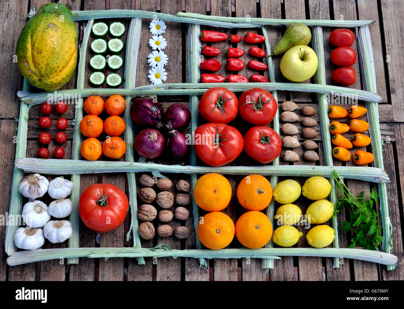 rectangular composition with fruits and vegetables Stock Photo - Alamy