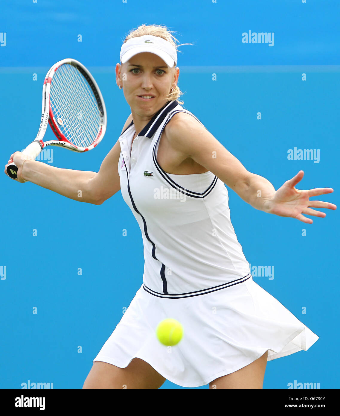 Russia's Elena Vesnina in action against Ana Ivanovic during the AEGON ...