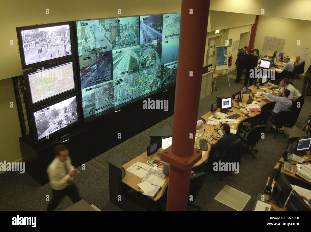 A bank of television screens displaying live pictures of London's road ...