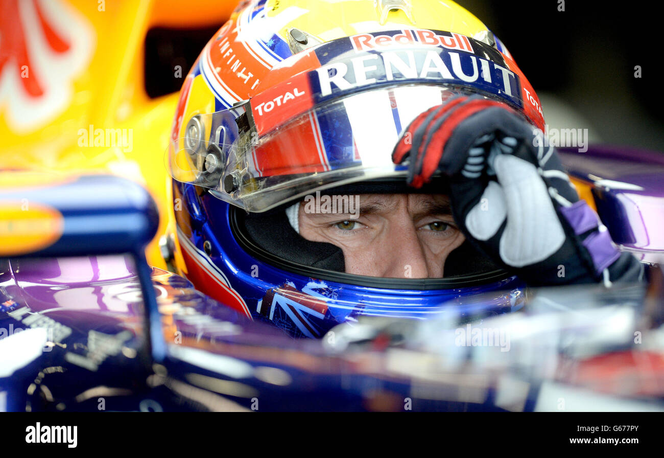 Red Bull Racing driver Mark Webber in the team garage during Practice ...