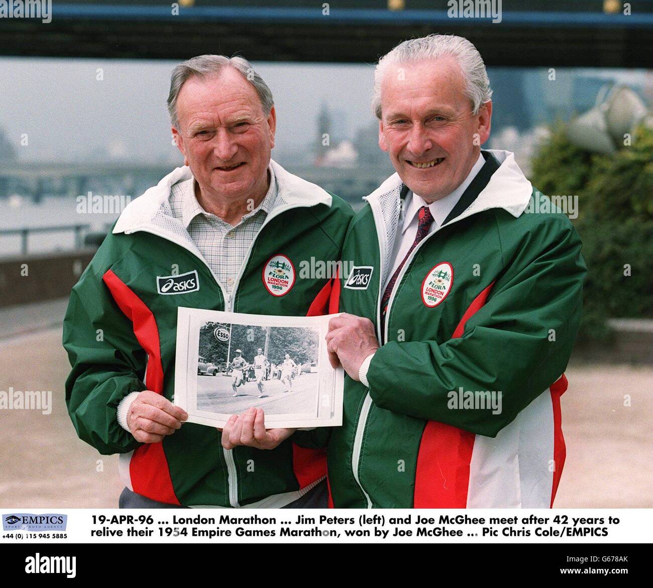 19-APR-96. London Marathon Preview. Jim Peters (left) and Joe McGhee ...