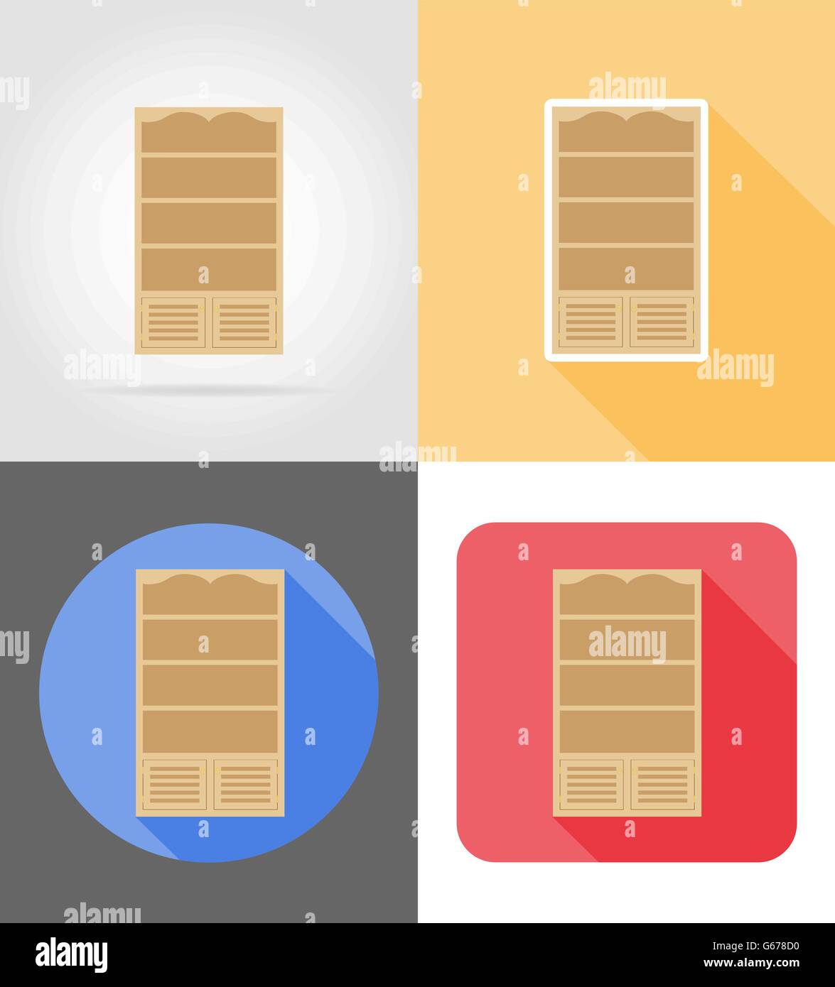 bookcase furniture set flat icons vector illustration isolated on white ...