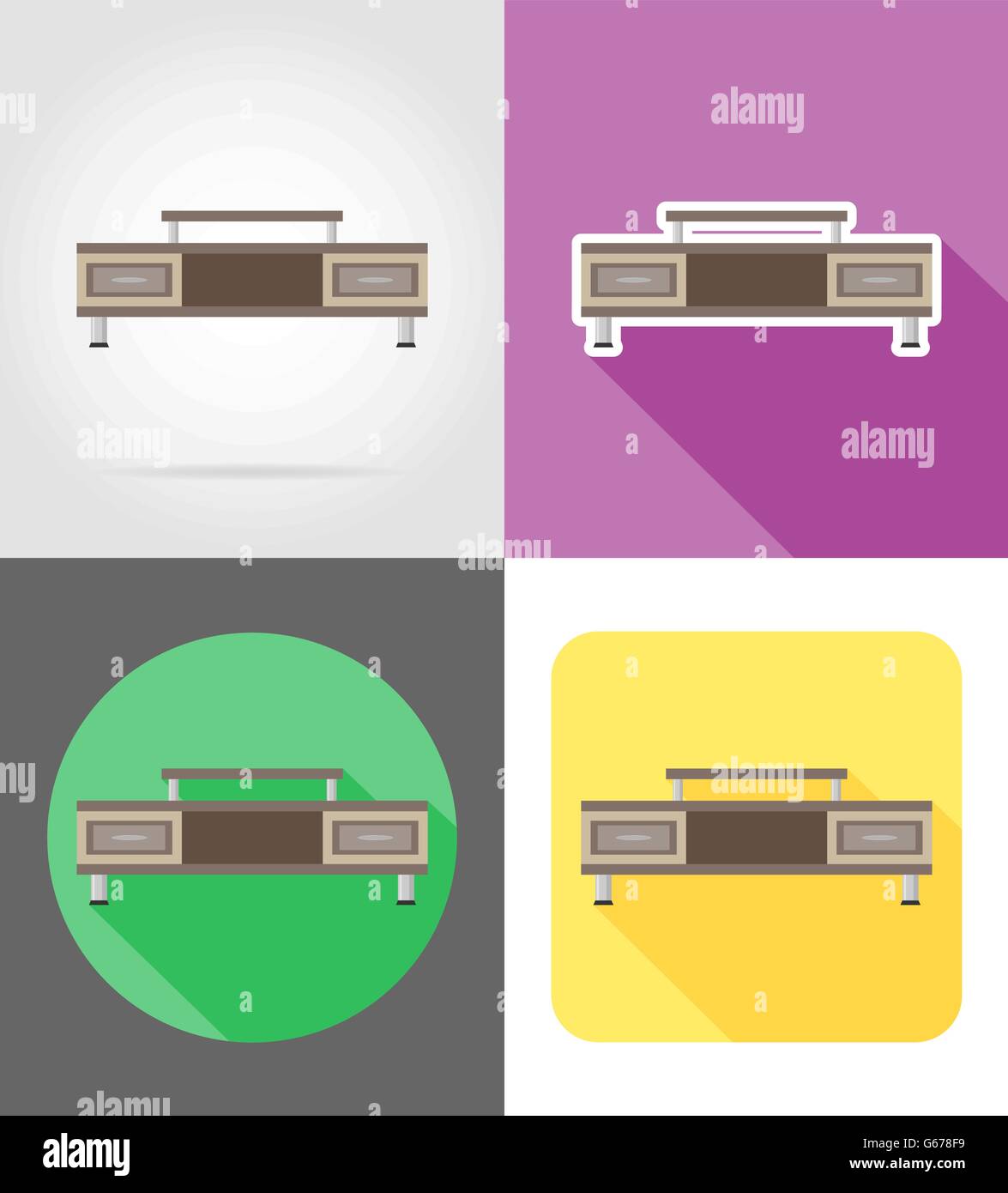 tv table furniture set flat icons vector illustration isolated on white ...