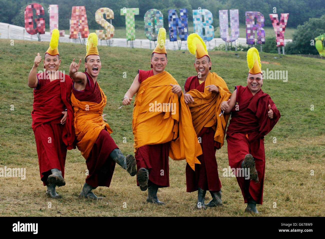 The Gyuto Monks of Tibet pose at Glastonbury Festival, Worthy Farm in ...