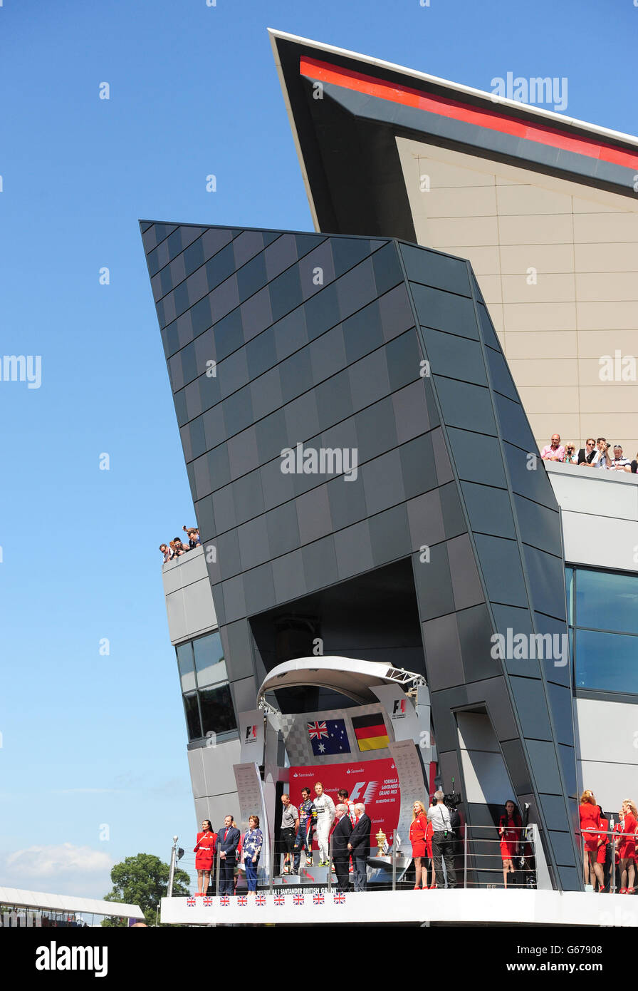 Drivers stand on the podium during the victory ceremony of the 2013 ...