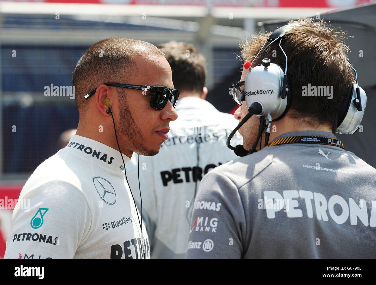 Mercedes' Lewis Hamilton on the grid before the 2013 Santander British ...