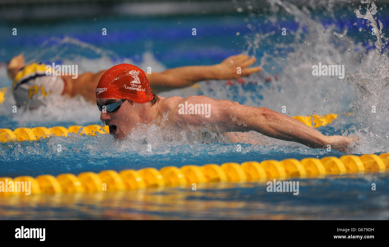 Michael Rock of Co Liverpool wins the Mens Open 100m Butterfly during ...