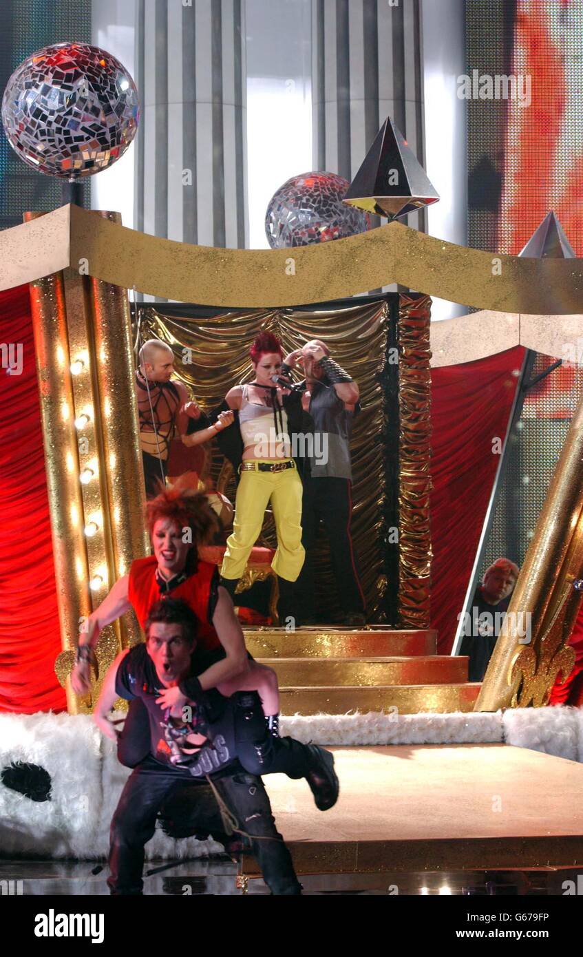 Singer Pink performing on stage during The Brit Awards 2003 at Earls ...