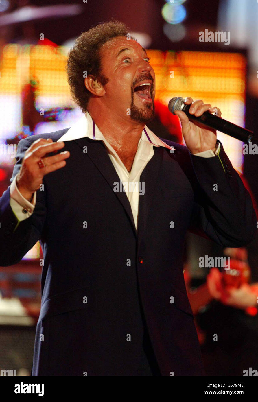 Singer Tom Jones on stage during The Brit Awards 2003 at Earls Court 2 ...