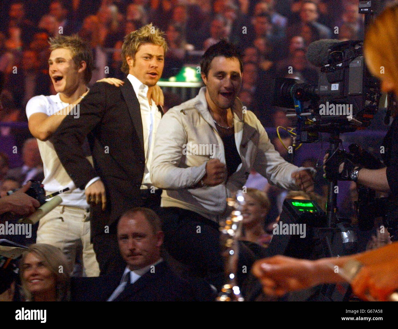 Boy band Blue (from left) Lee Ryan, Duncan James and Anthony Costa ...