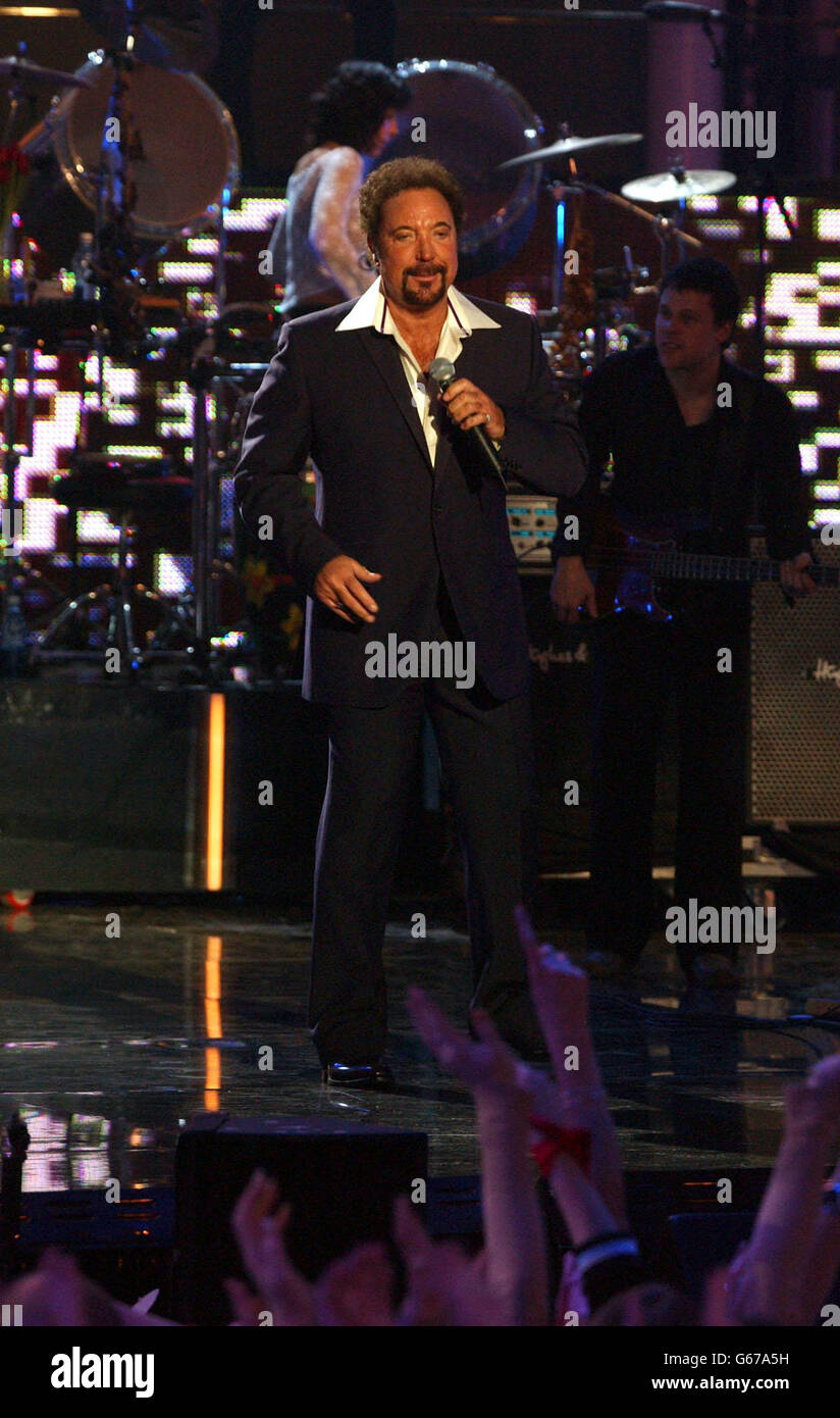 Singer Tom Jones on stage during The Brit Awards 2003 at Earls Court 2 ...