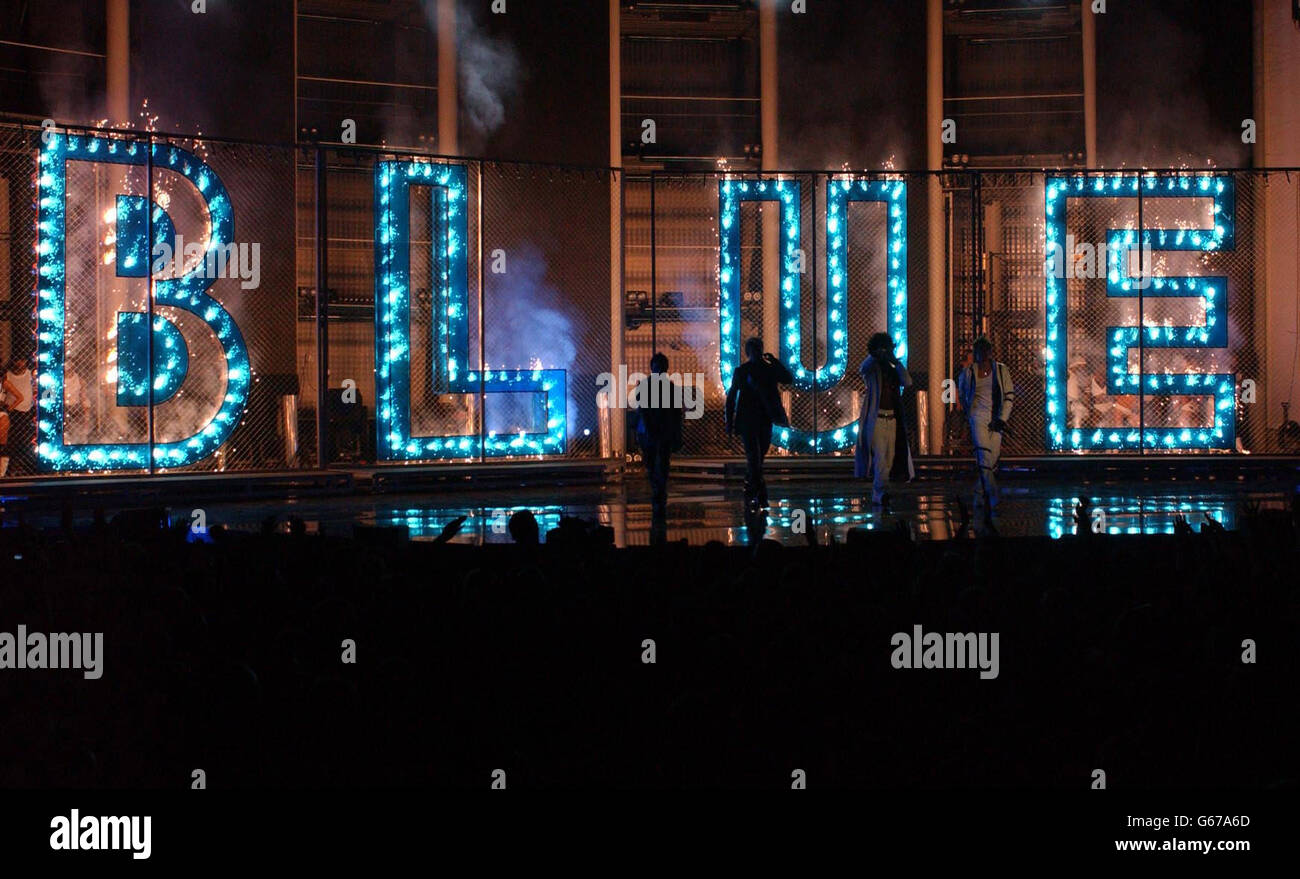 Boy band Blue performing on stage during The Brit Awards 2003 at Earls ...