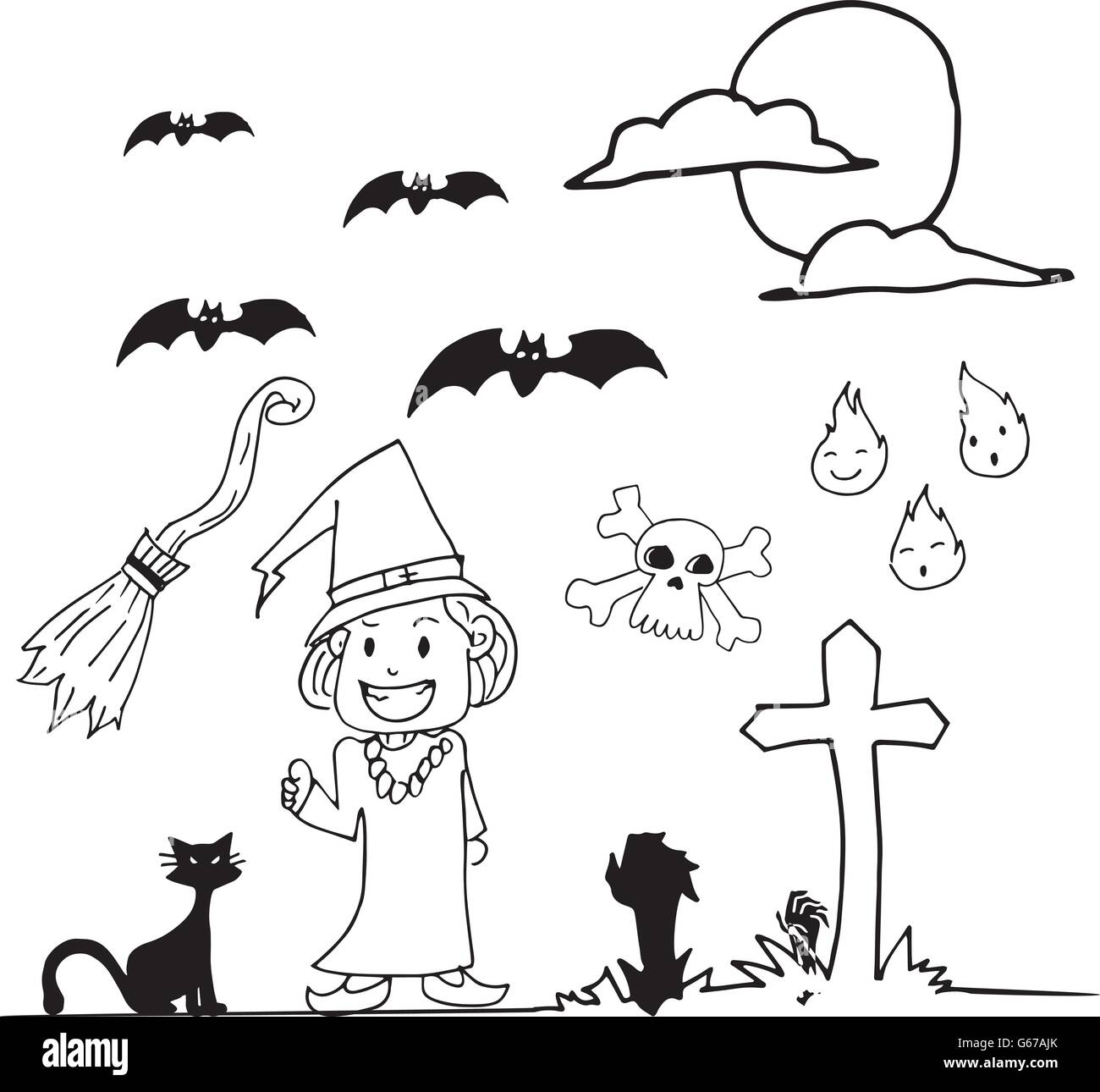 Halloween witch hand draw doodle Stock Vector Image & Art - Alamy