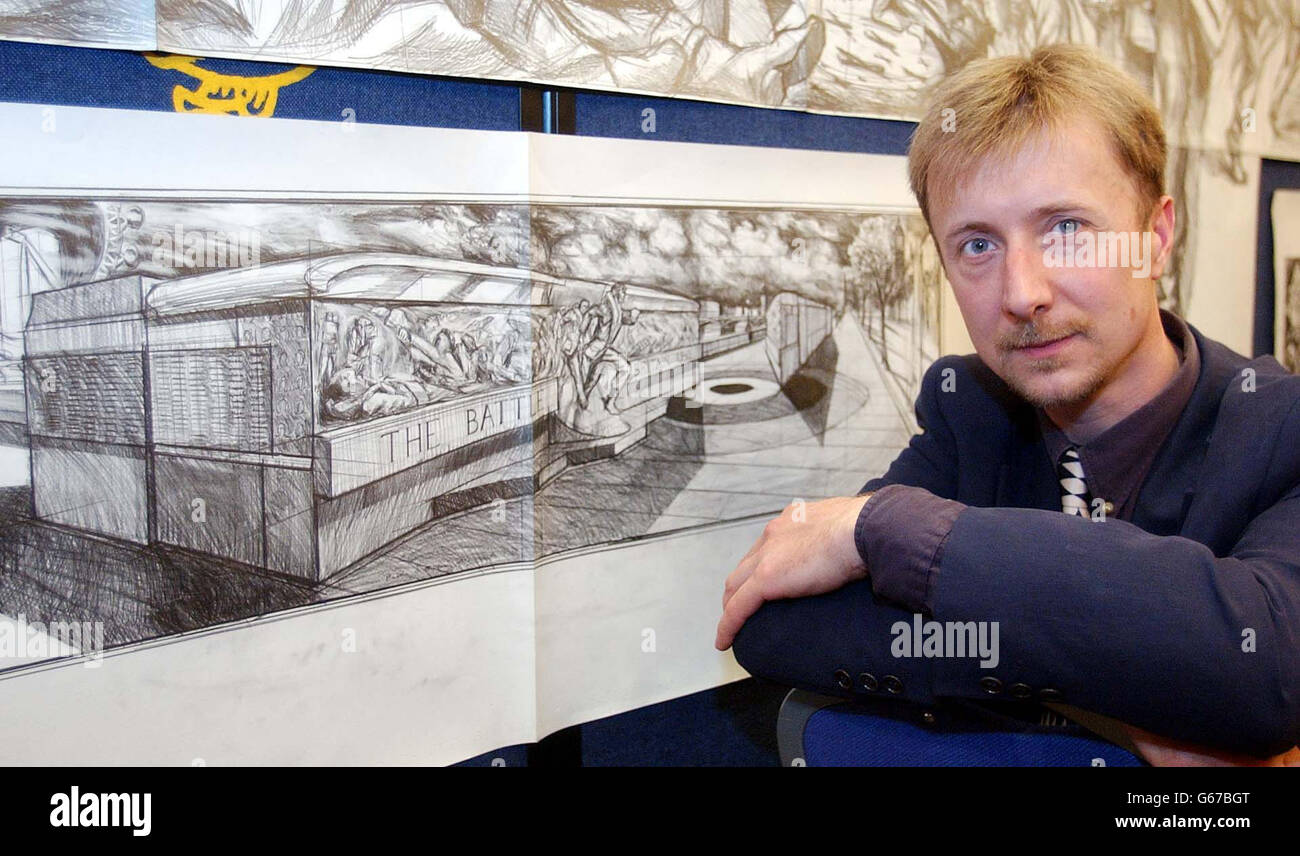 Sculptor Paul Day, 35, who lives in Dijon in France, with his drawings ...