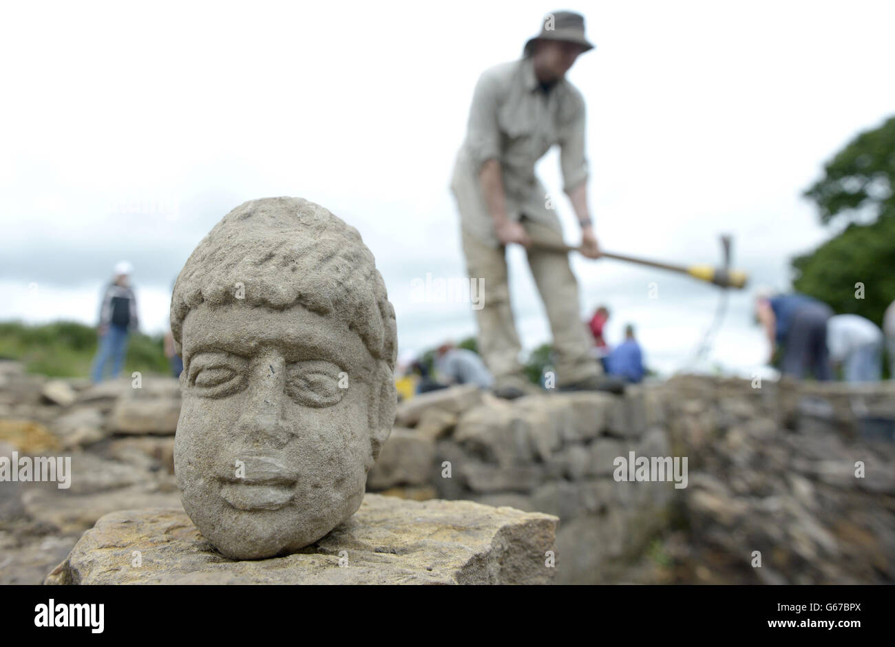 800 year old carved stone head possible geordie roman god hi-res stock ...