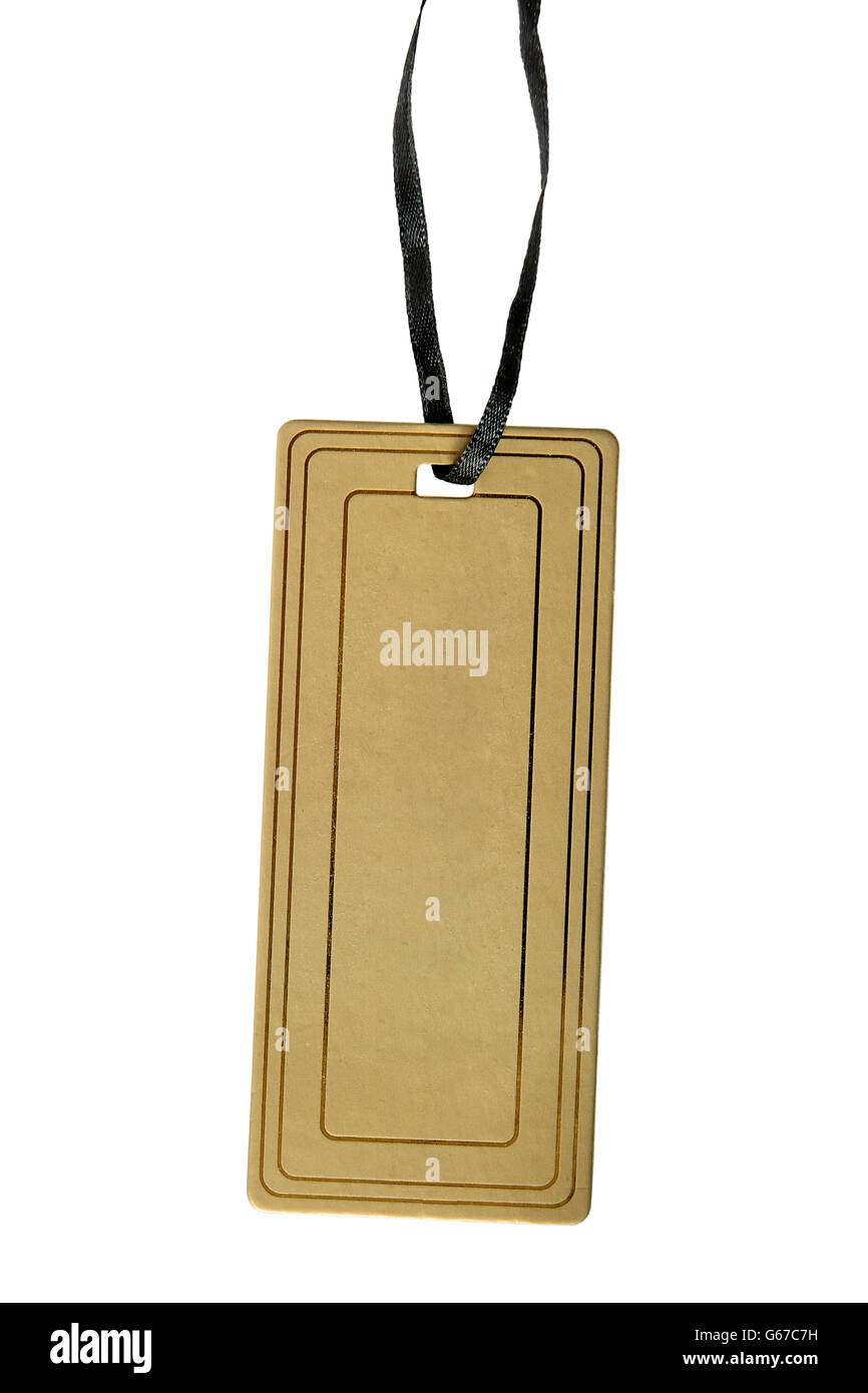 cardboard tag on a black rope isolated on a white background Stock ...